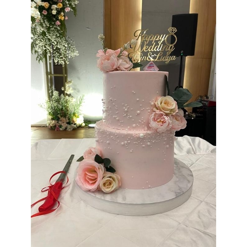 Jual Kue Wedding 2 Tier Light Pink Flower/ Kue Pernikahan / Kue Ultah ...