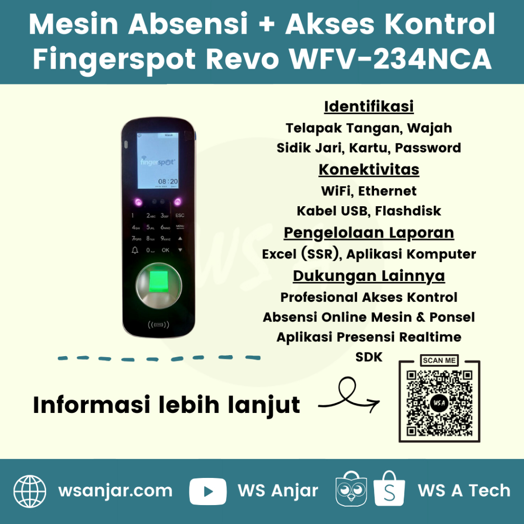 Jual Mesin Absensi + Akses Kontrol Pintu Telapak Tangan (Vein), Wajah ...
