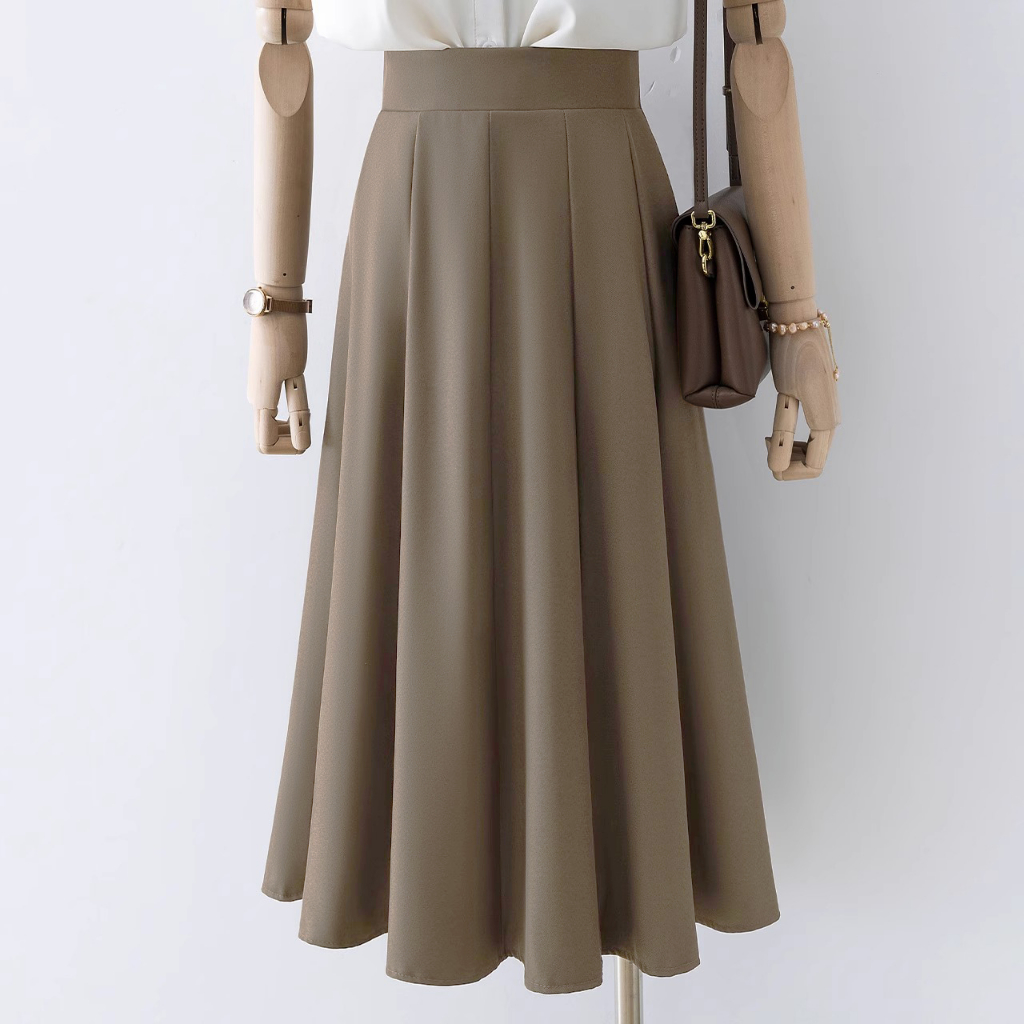 Jual Rok Berlipat A Line Pinggang Tinggi Khaki Rok Gaya Korea Wanita ...