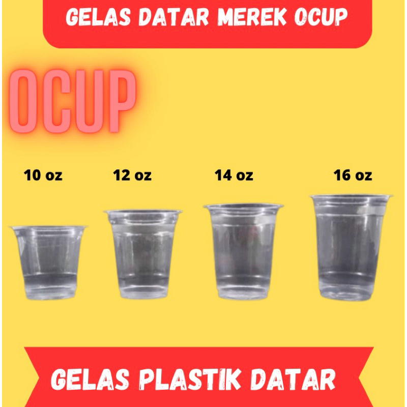 Jual Gelas Plastik (50). Merek OCUP Bening 12 oz 14 oz 16 oz Datar Cup ...