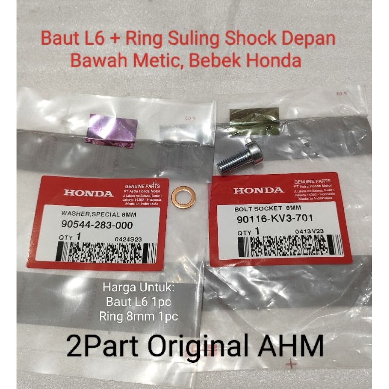 Jual Baut L6 + Ring Suling Shock Depan Bawah Metic, Bebek Ori AHM 90116 ...