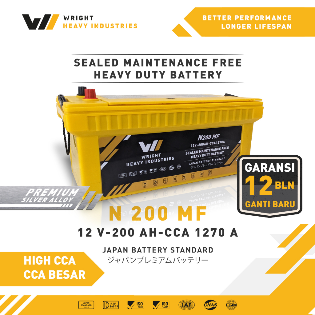 Jual AKI KERING WRIGHT TRUK, BUS, KAPAL N200 MF 12V-200AH-CCA 1270A | Shopee Indonesia