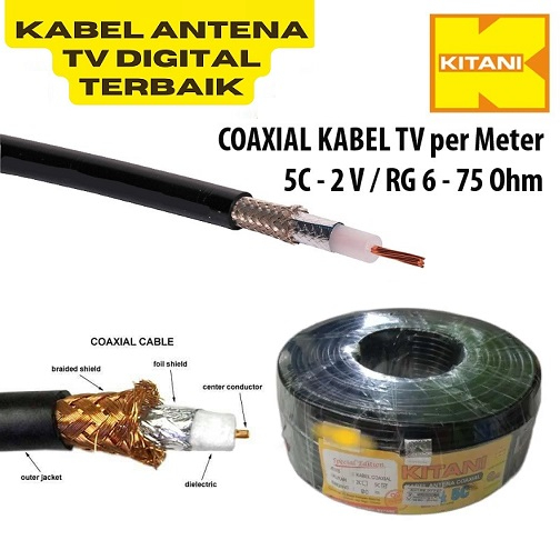Jual Kabel Antena Tv KITANI @1meter Coaxial Parabola Televisi Digital 5C 2V / RG6 75 Ohm 100% ...
