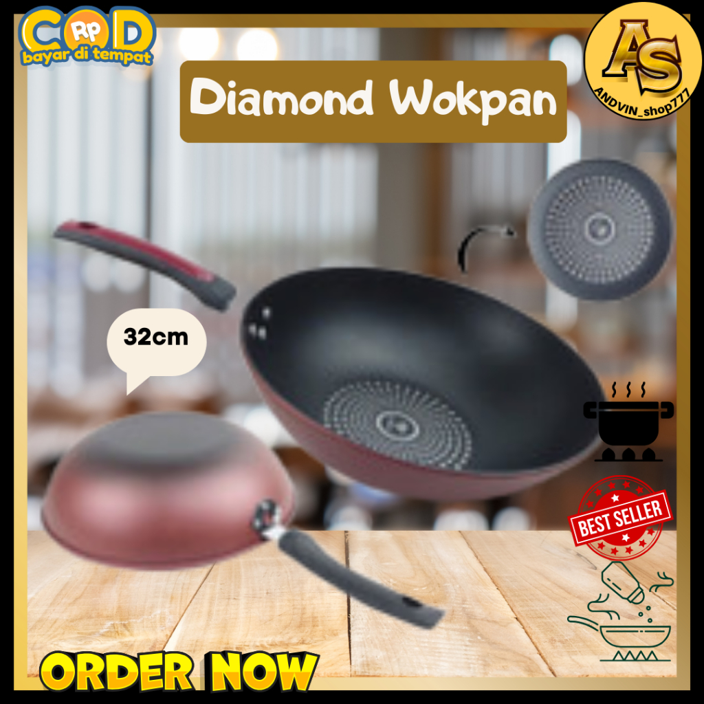 Jual Diamond Wok Pan Wajan Penggorengan Anti Lengket Ukuran 32cm Wajan ...