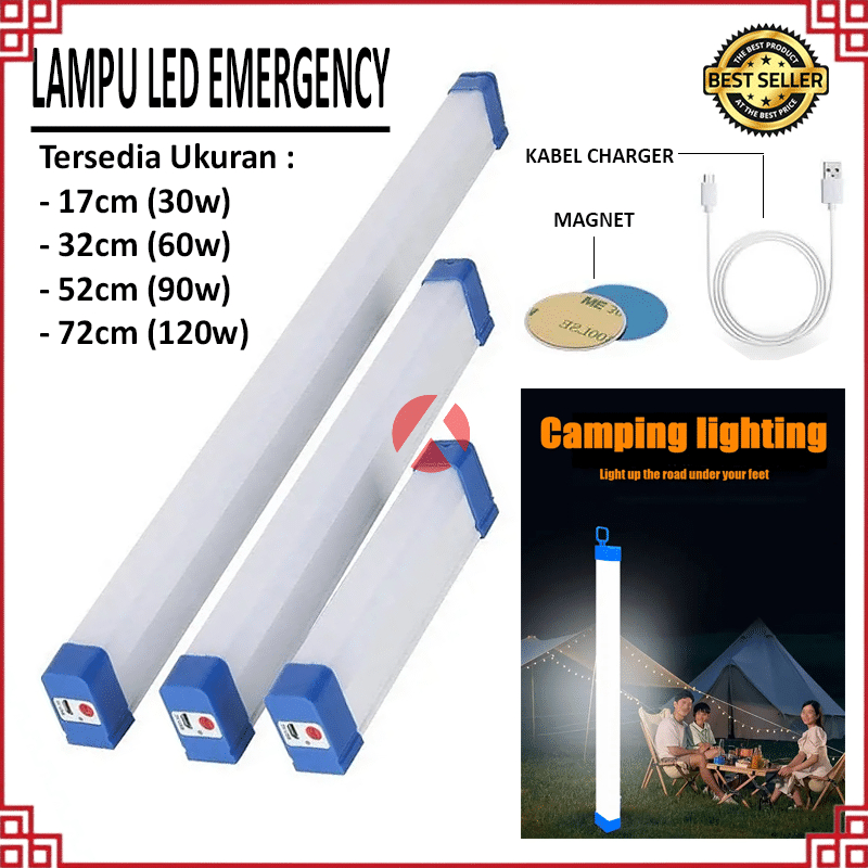 Jual AKN LAMPU NEON LED PORTABLE T7 EMERGENCY 30W 60W 90W 120W / LAMPU ...