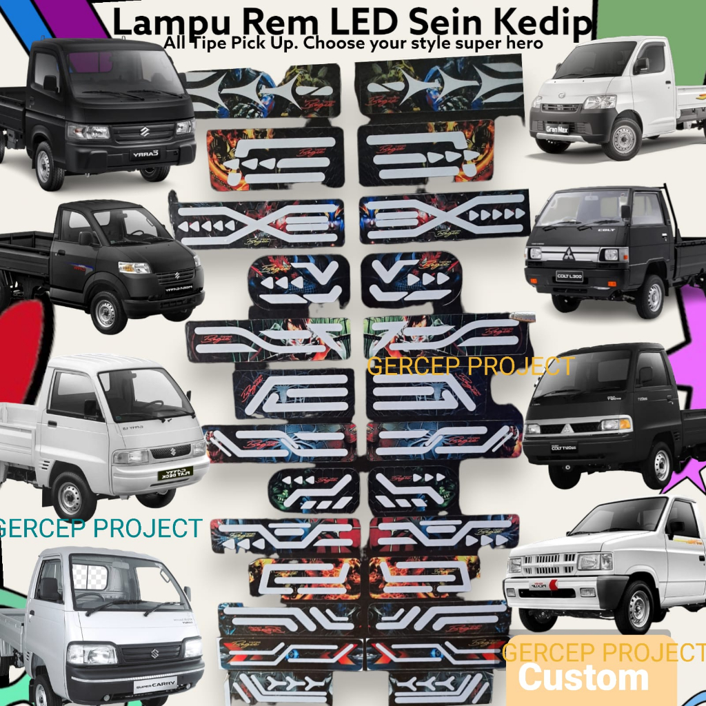 Jual Lampu Rem LED Stoplamp Strobo Sein Kedip Mobil Pick Up Stoplamp Motif Custom Super Hero APV ...
