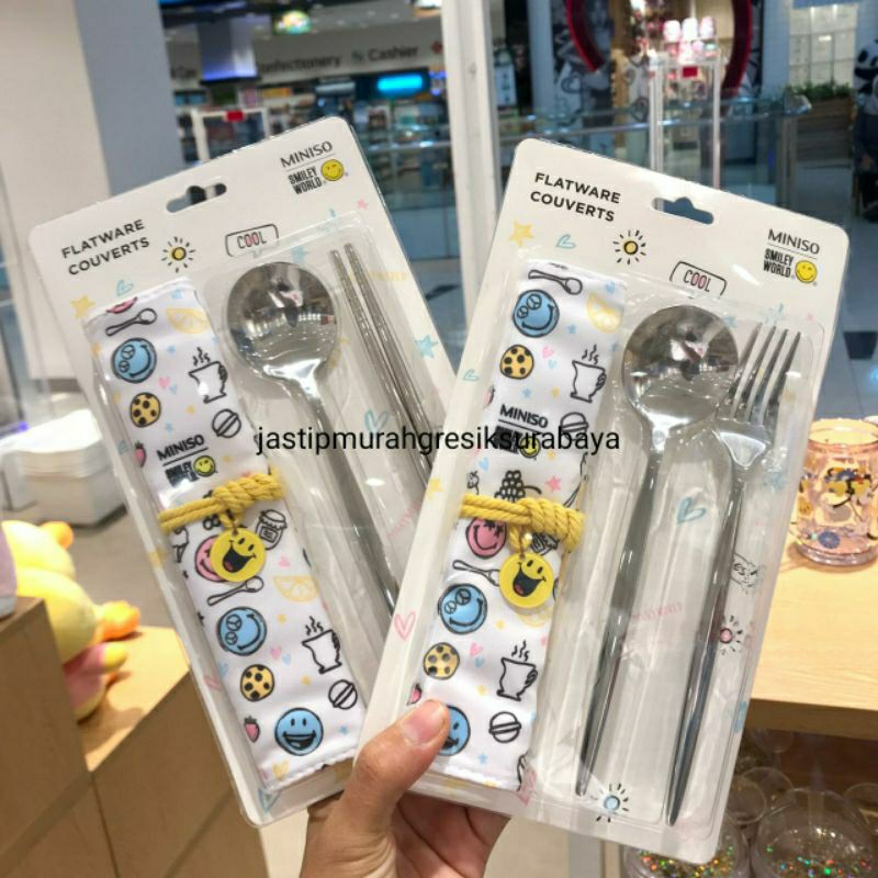 Jual SMILEYWORLD COLLECTION FLATWARE SET CUTLERY SET MINISO SENDOK ...