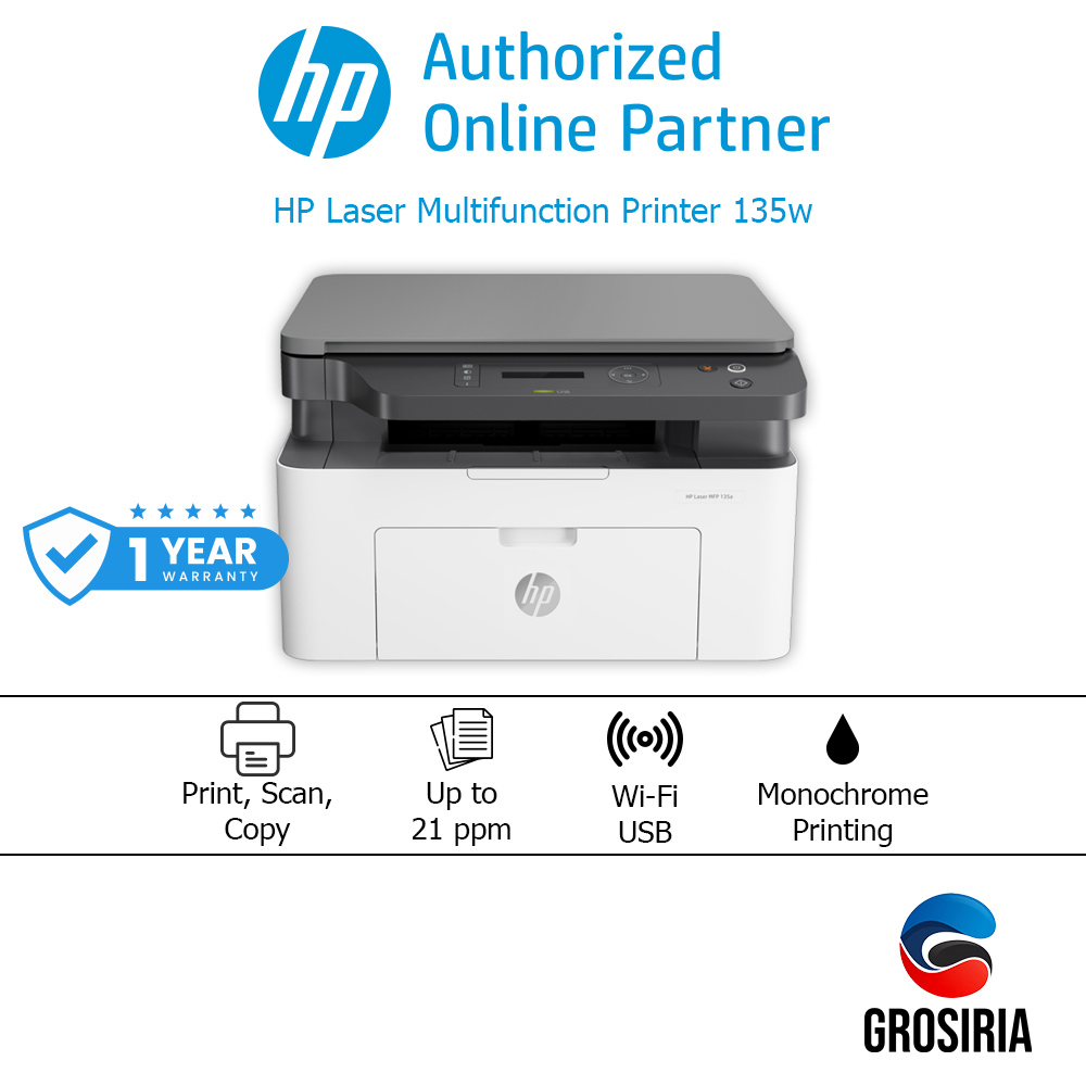 Jual HP Printer Laser Mono Hitam Putih Multifungsi MFP 135W 135 W Print Scan Copy Wireless Wifi ...