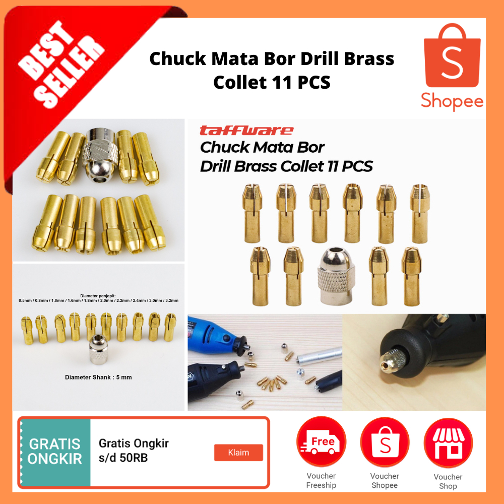 Jual Chuck Mata Bor Drill Brass Collet 11 PCS / Bor Mini Collet Chuck ...