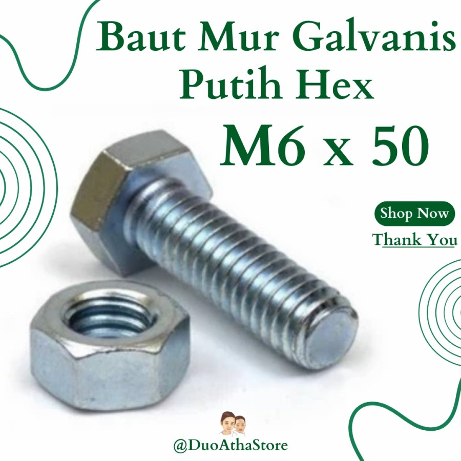 Jual M6x50 Baut Mur M6 X 50 BMP Galvanis Putih | Shopee Indonesia