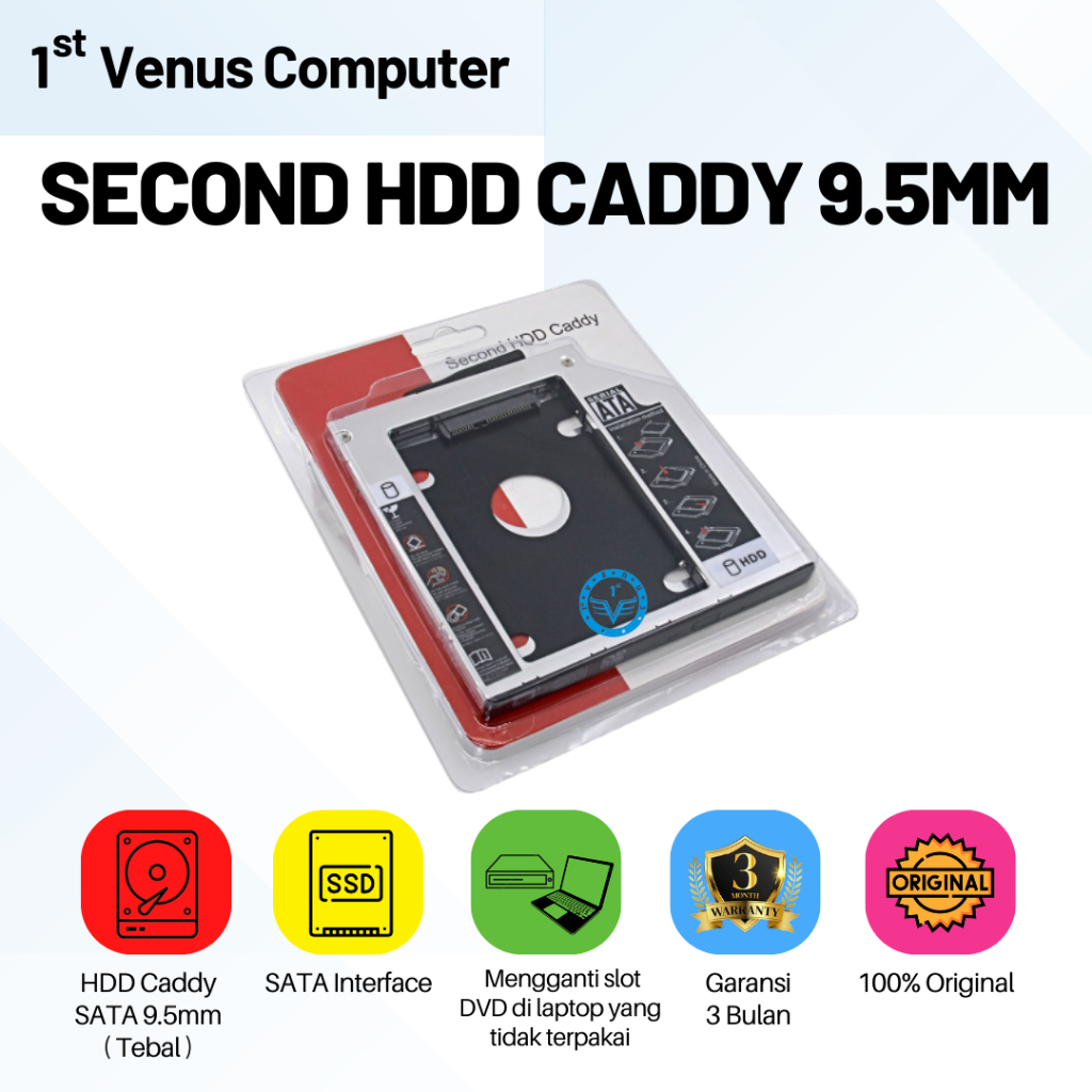 Jual HDD CADDY SECOND 9.5MM / HARDISK CADDY SLIM FOR LAPTOP / COM05-CAD ...