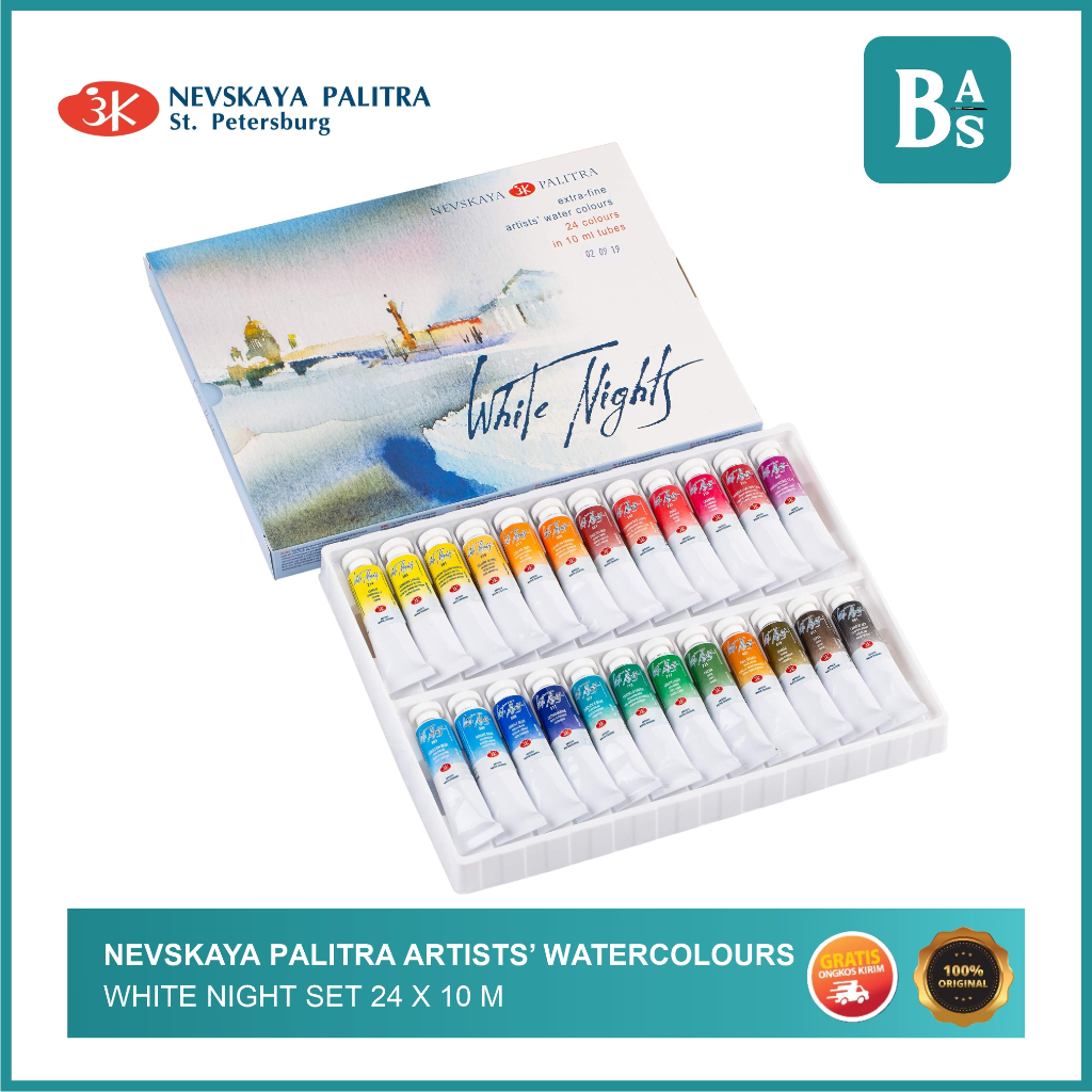 Jual Nevskaya Palitra Artists’ Watercolours White Night Set 24 x 10 ml ...
