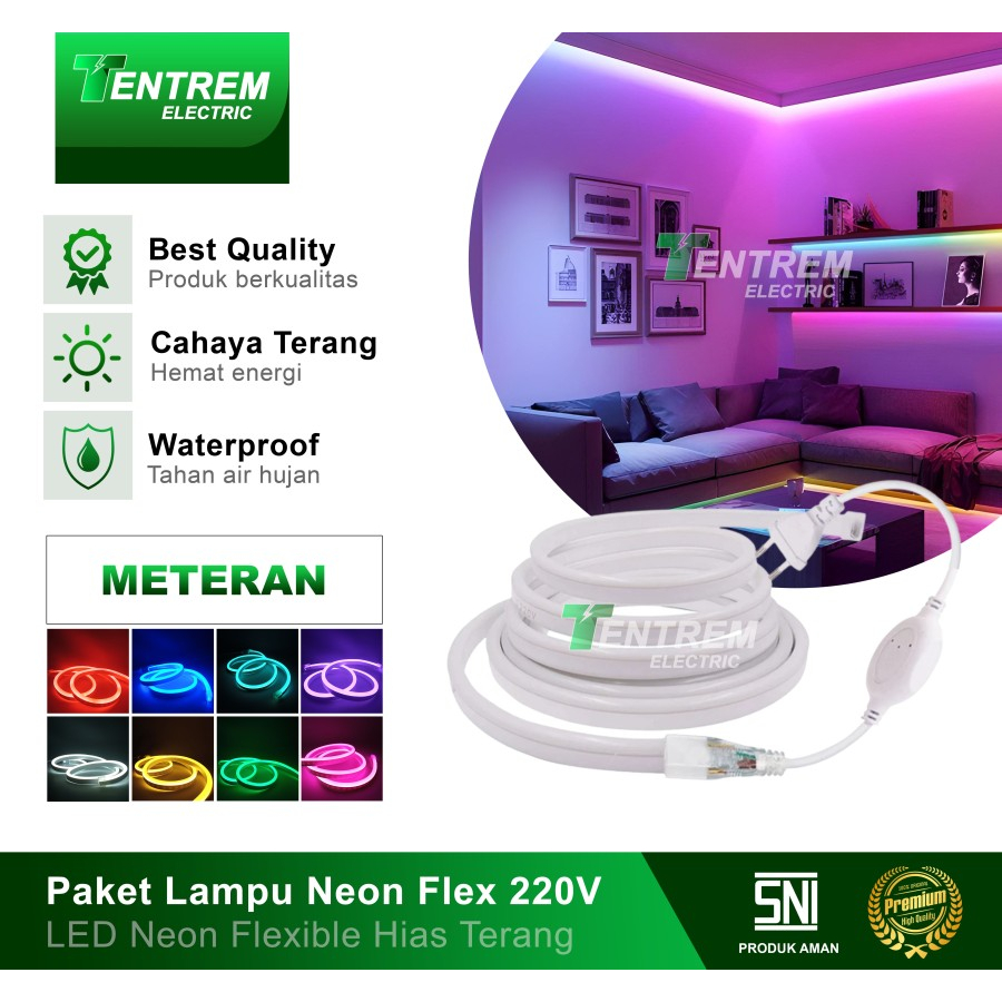 Jual LED Neon Flex 220V Lampu LED Strip Selang Flexible Meteran 220 ...