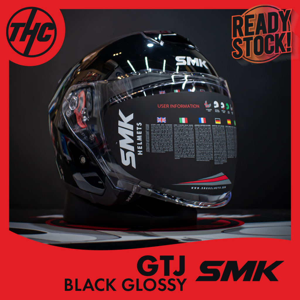 Jual HELM SMK GTJ BLACK GLOSSY HALF FACE HELMET SMK | Shopee Indonesia