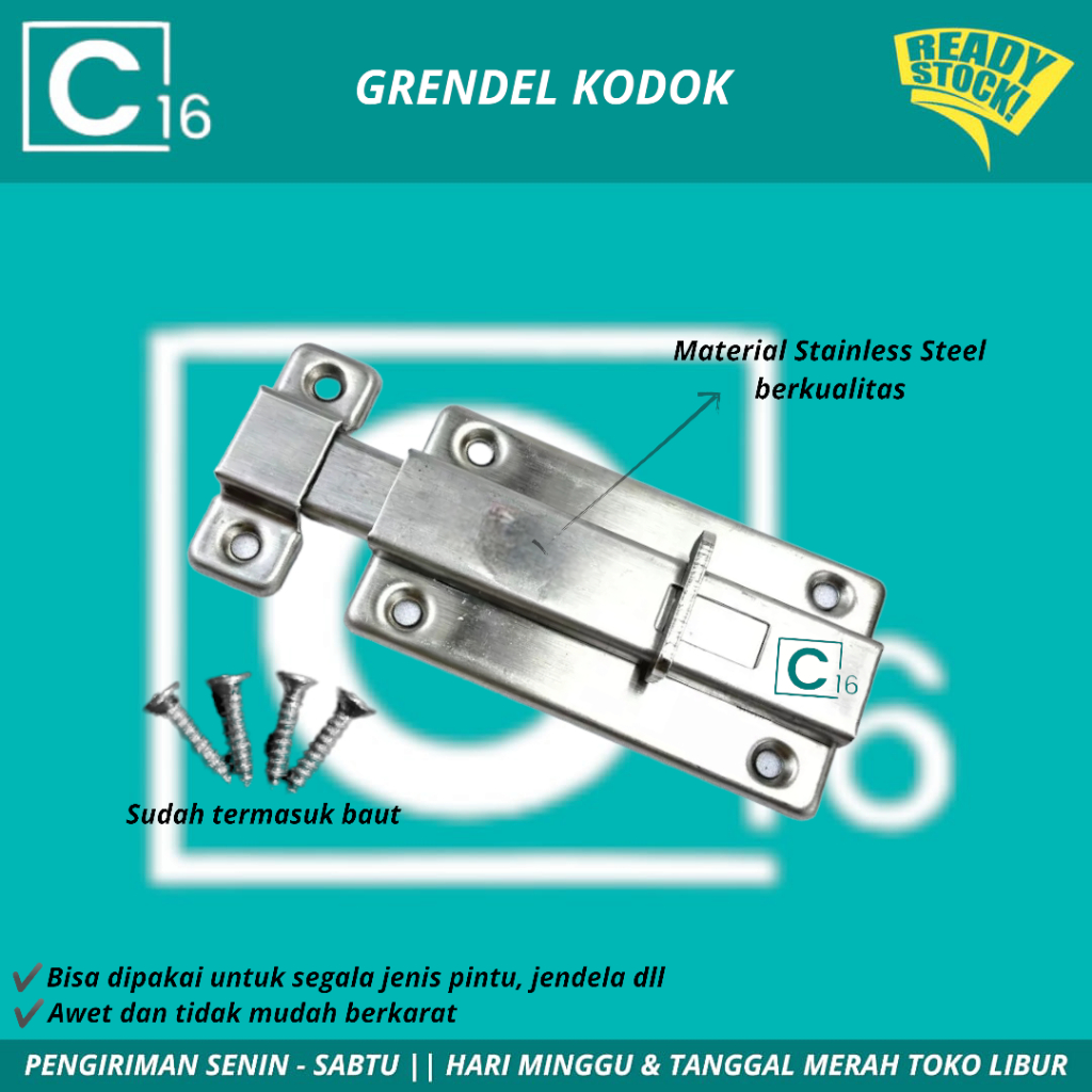 Jual Slot Pintu Kamar Mandi Geser Otomatis 2.5 inci Stainless l Grendel ...