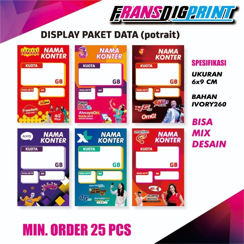 Jual display paket data potrait , label paket data , display paket data ...