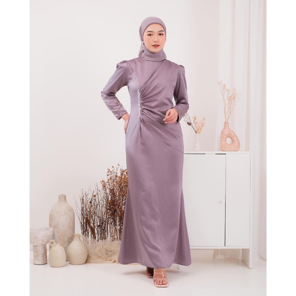 Jual Adhiva Dress Satin Silk Full Serut Long // Dress Kondangan ...