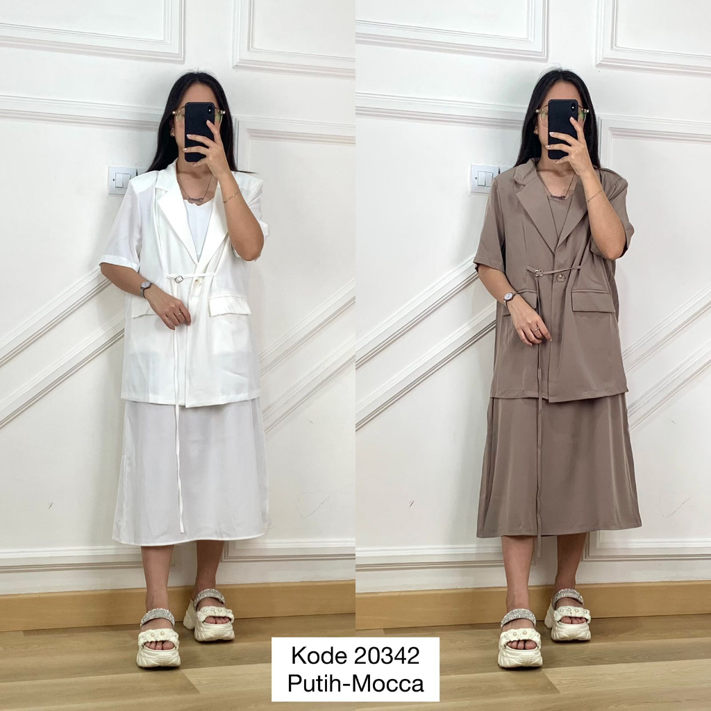 Jual 20342 DRESS BLAZER 2IN1 POLOS SPAGHETTI STRAP DRESS V NECK PANJANG ...