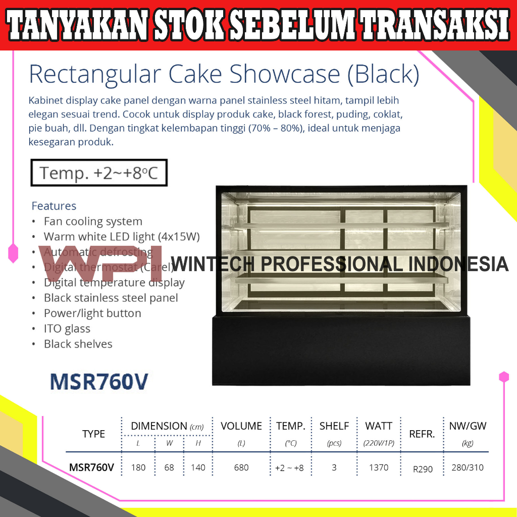 Jual Gea MSR760V Rectangular Cake Showcase Black / Pemajang & Pendingin Kue Bentuk Persegi ...