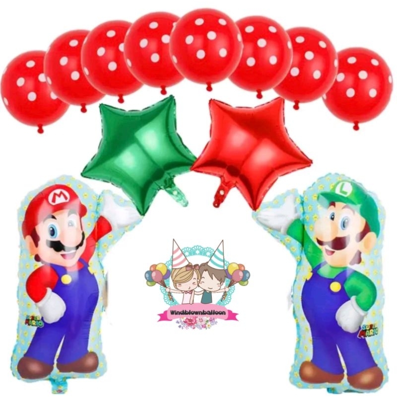 Jual WINDBLOWN BALON SET POLKADOT MARIO LUIGI FOR HBD BIRTHDAY KIDS ...