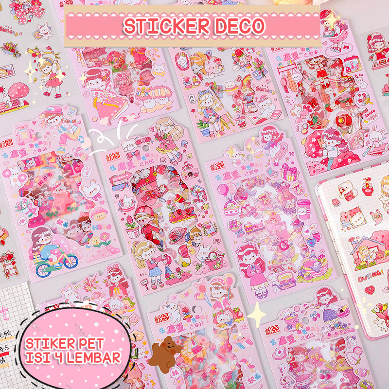 Jual STIKER PET TRANSPARANT ISI 4 LEMBAR FRESH GIRL KARTUN SERIES ...