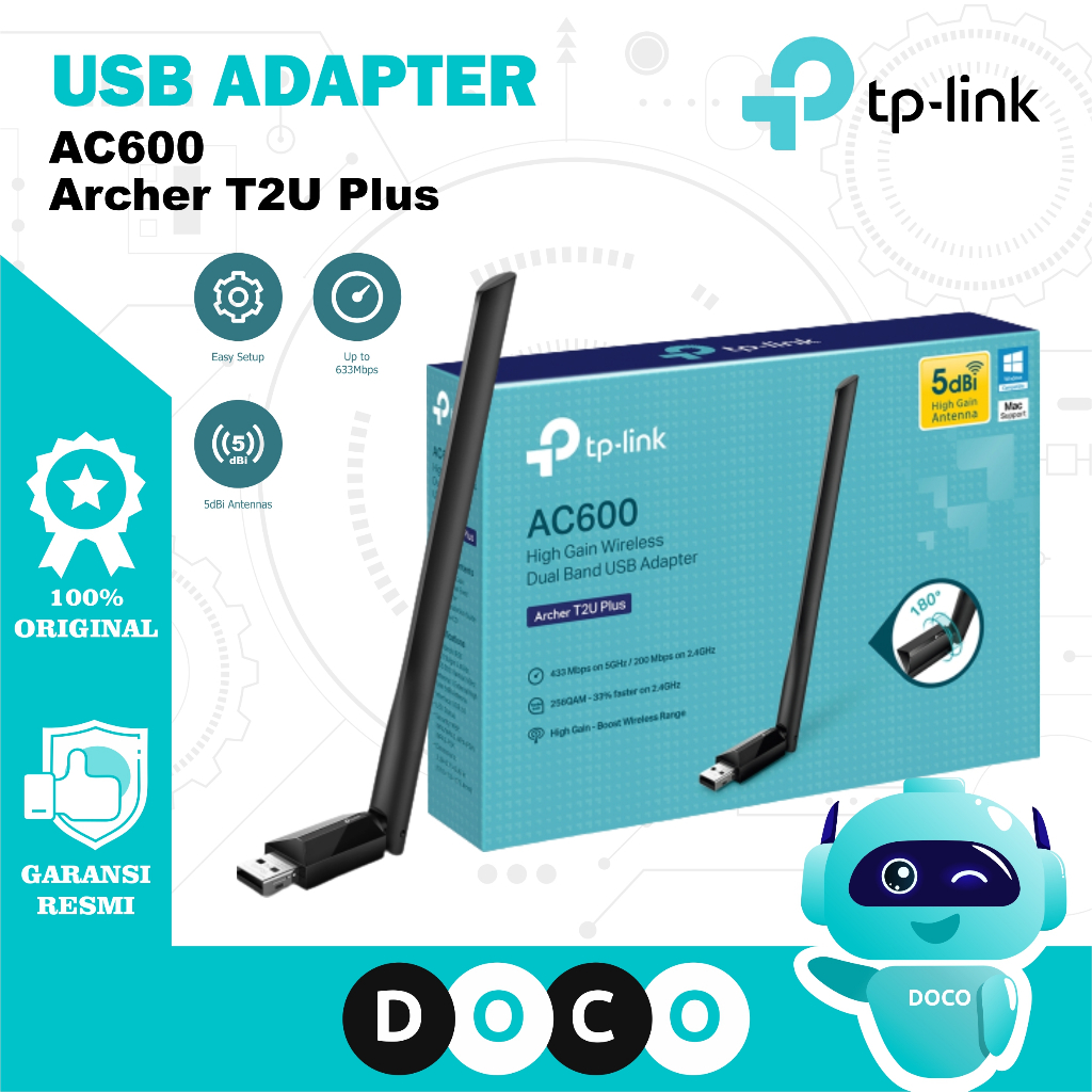 Jual TP-LINK USB Adapter Archer T2U Plus AC600 High Gain Wireless Dual ...