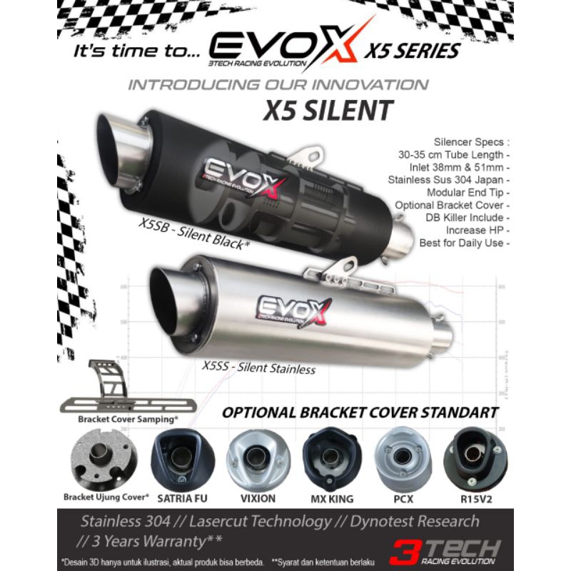 Jual Knalpot Racing Silent Mode Evox X5 250cc ninja 250 Fi R25 CBR ...