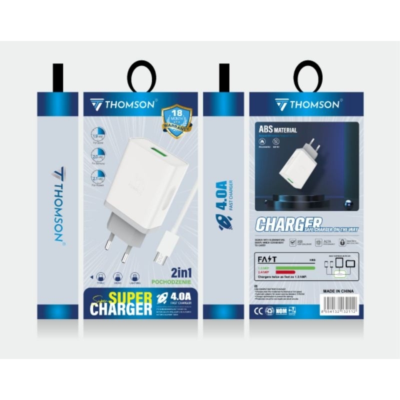 Jual TC CHARGER THOMSON 4.0 MICRO & TIPE C SUPER FAST CHARGING | Shopee ...