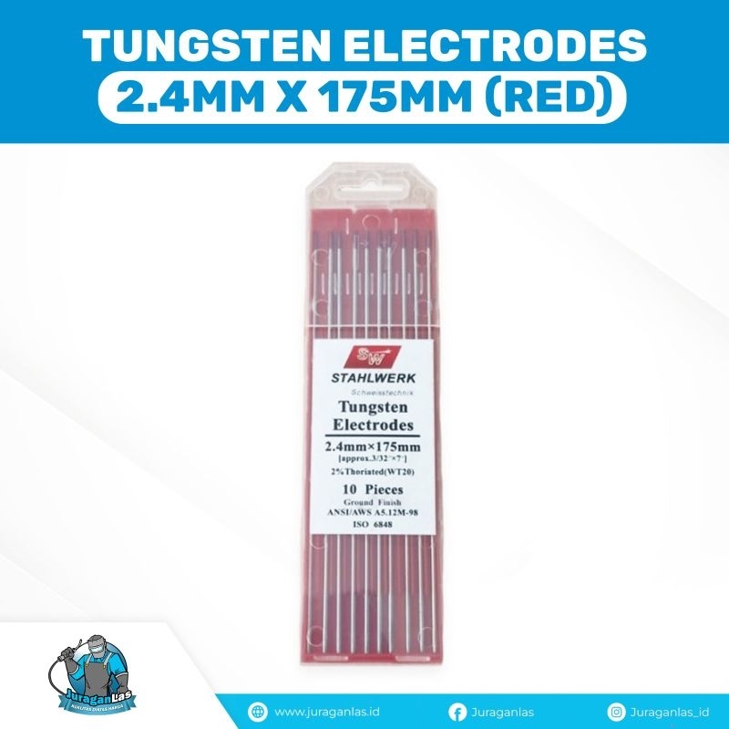 Jual Tungsten electroda stainless Red 2.4mm x 175mm jarum Argon merah 2 ...