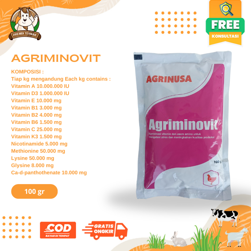 Jual AGRIMINOVIT 100 GRAM - Multivitamin Asam Amino Optimalkan Produksi ...
