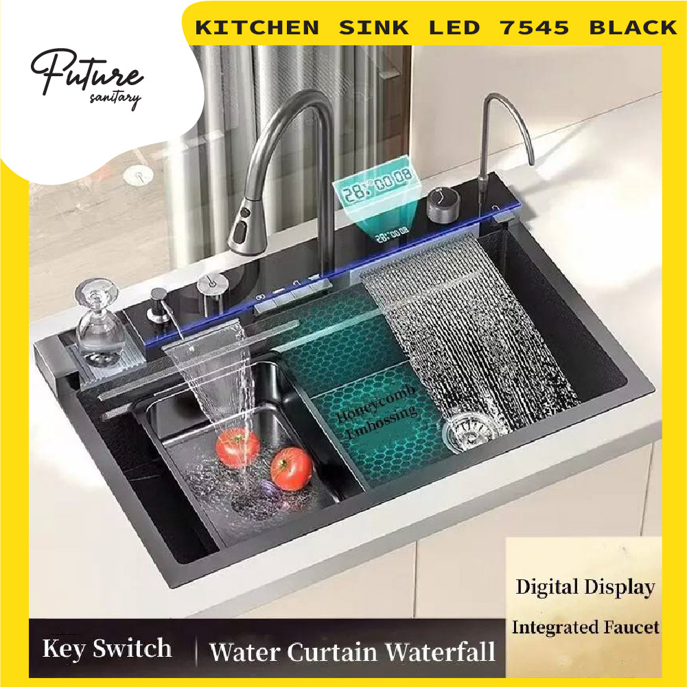 Jual Kitchen Sink Modern 7545 Luxury LED Black Elegant/Bak Cuci Piring 7545 Black Modern Luxury ...