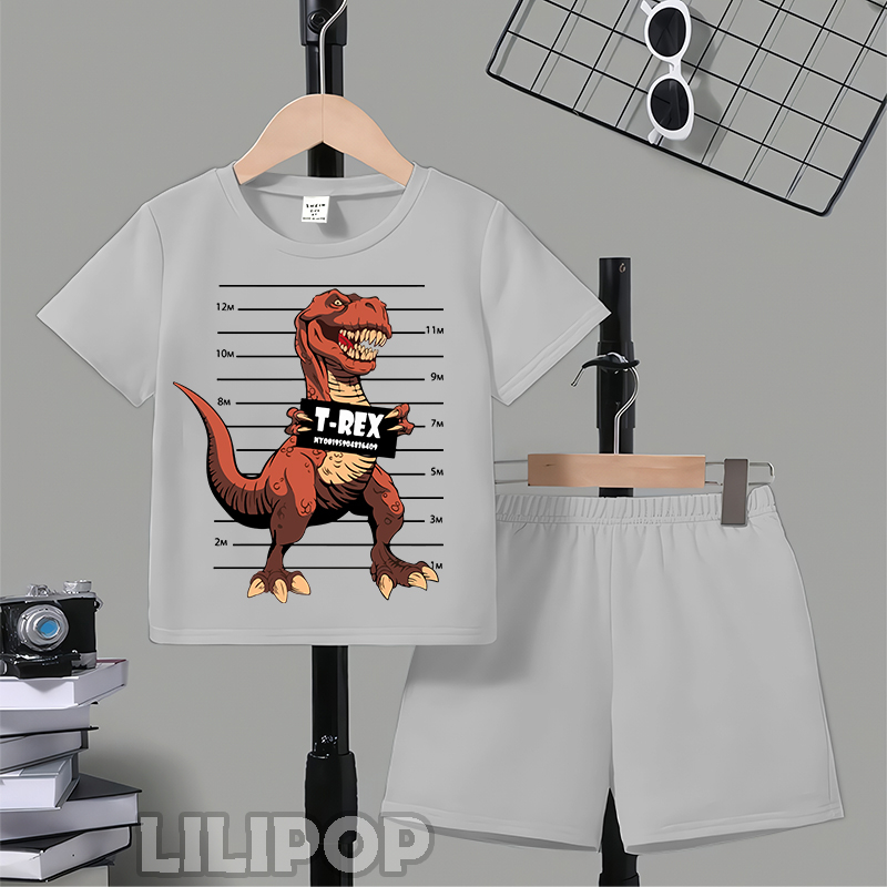Jual Baju Anak Stelan Usia 4-10 DINO T-REX WANTED Tahun 3/4 Cowok Cewek Celana Pendek Harian ...