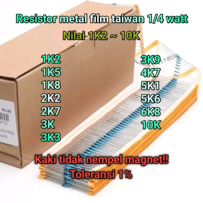 Jual Resistor metal film ORIGINAL taiwan 1K2 1K5 1K8 2K2 2K7 3K 3K3 3K9 ...