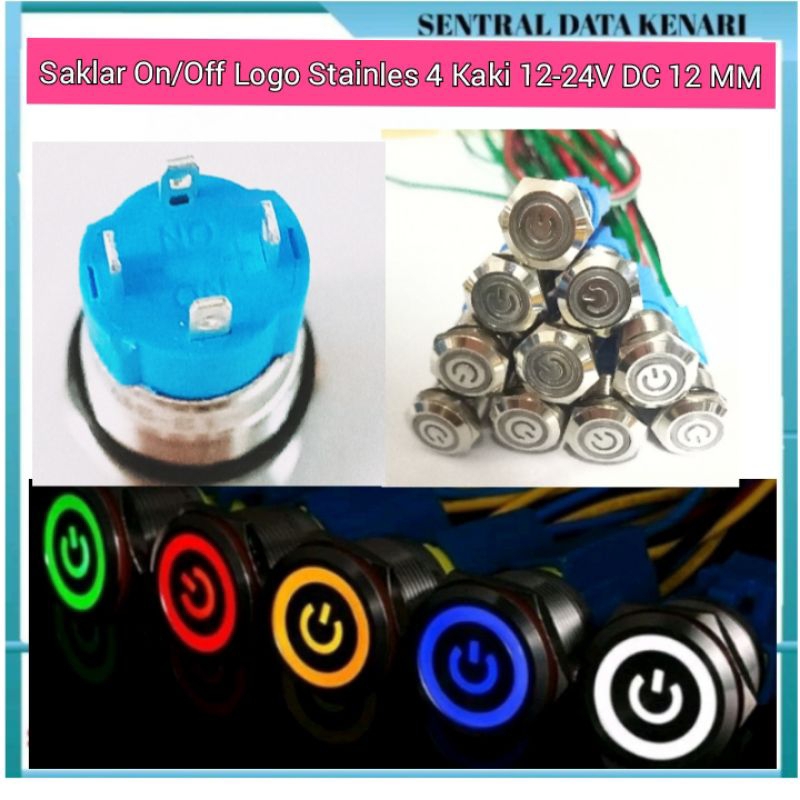 Jual Saklar On Off LED Stainles Push Button Switch 12mm 3A 12-24V DC ...