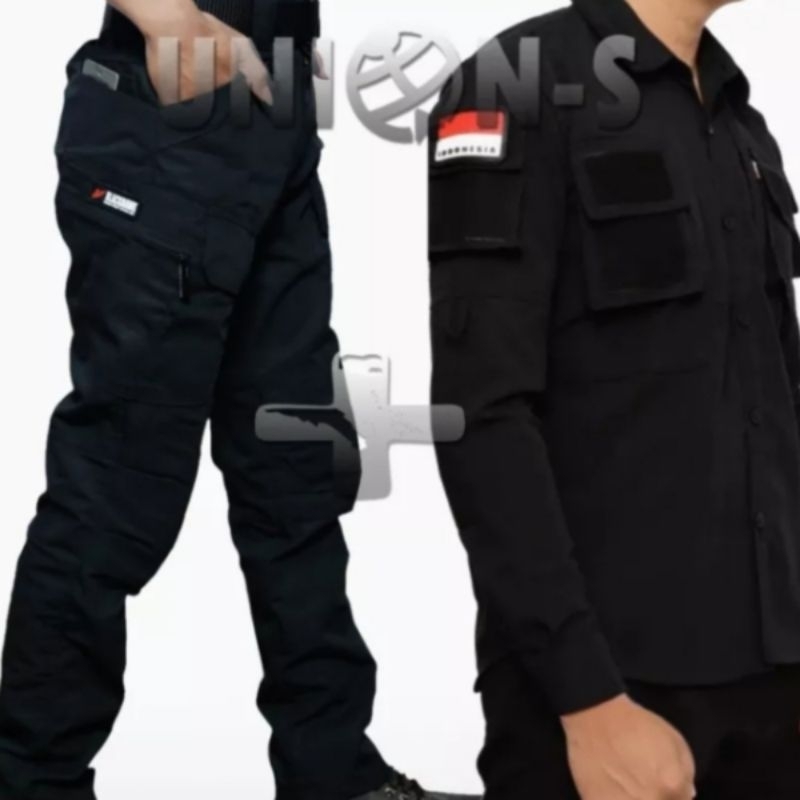 Jual SETELAN KEMEJA DAN CELANA PANJANG TACTICAL WARNA HITAM LAPANGAN ...