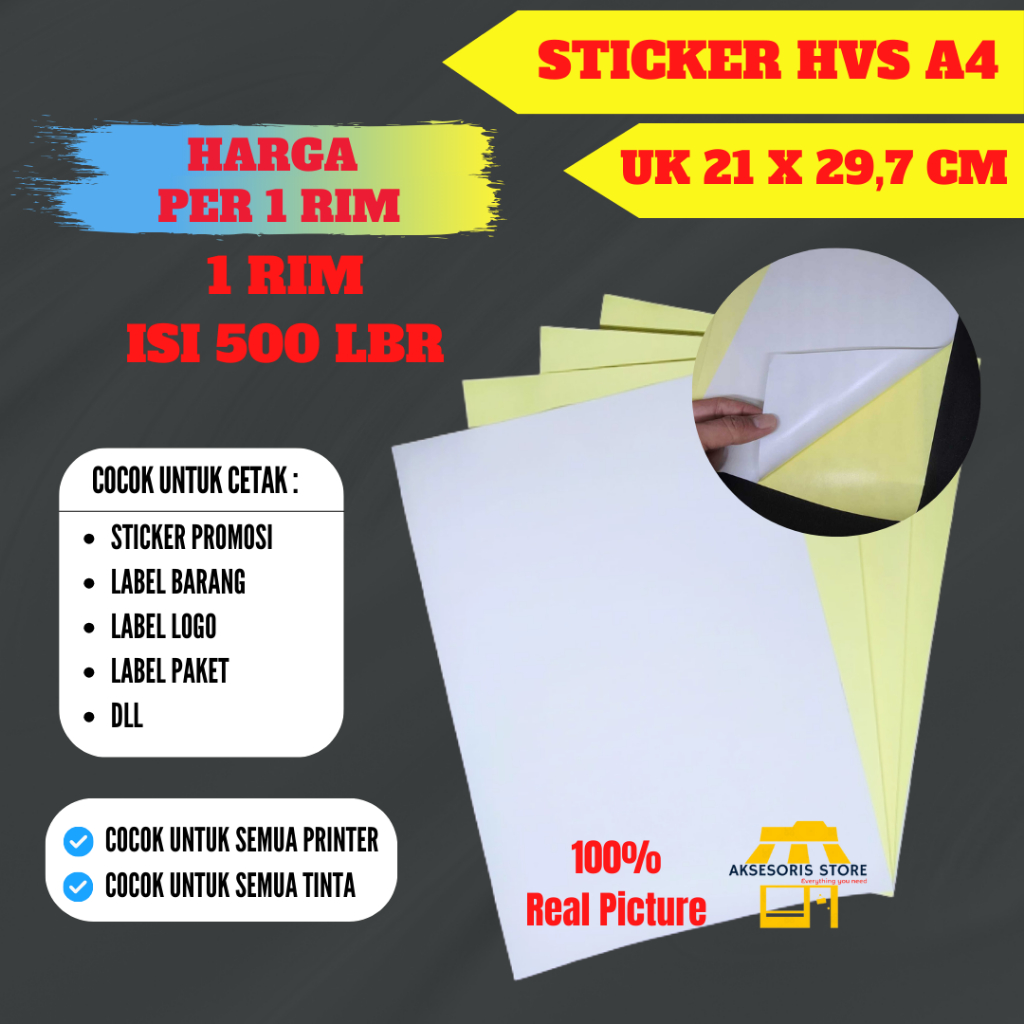 Jual STIKER LABEL HVS A4 ISI 500 LEMBAR / STICKER UKURAN A4 | Shopee Indonesia