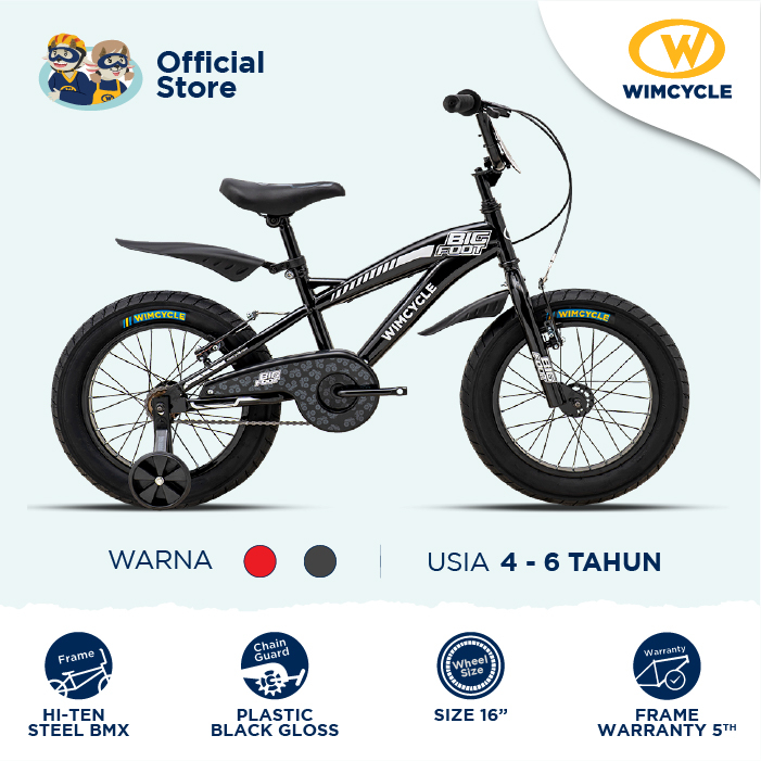 Jual Wimcycle Sepeda Anak BMX Big Foot 16 - Full Black | Shopee Indonesia