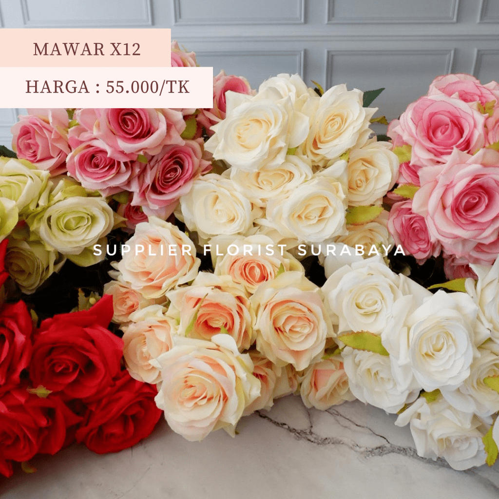 Jual [MAWAR X12] BUNGA PALSU ARTIFICIAL FLOWER ROSE 1 TANGKAI BERCABANG ...
