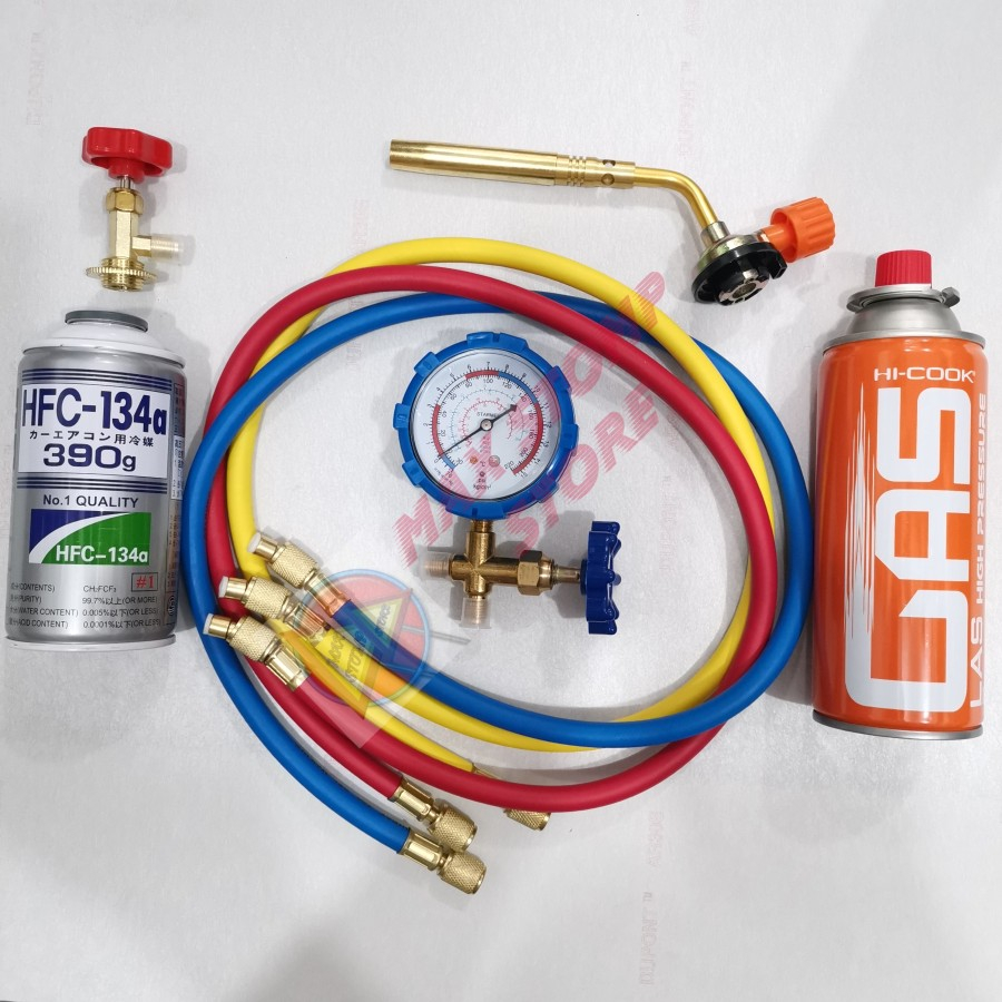 Jual Paket Isi Freon Kulkas Preon R134A 134 Manifol Selang Kran Torch ...