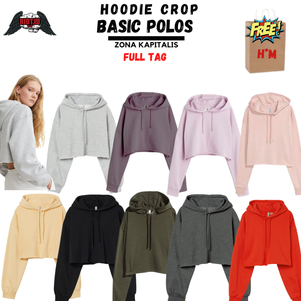 Jual (3.3) Hoodie Crop TOP HM Basic Polos Hitam DrakGrey Orange Pink ...