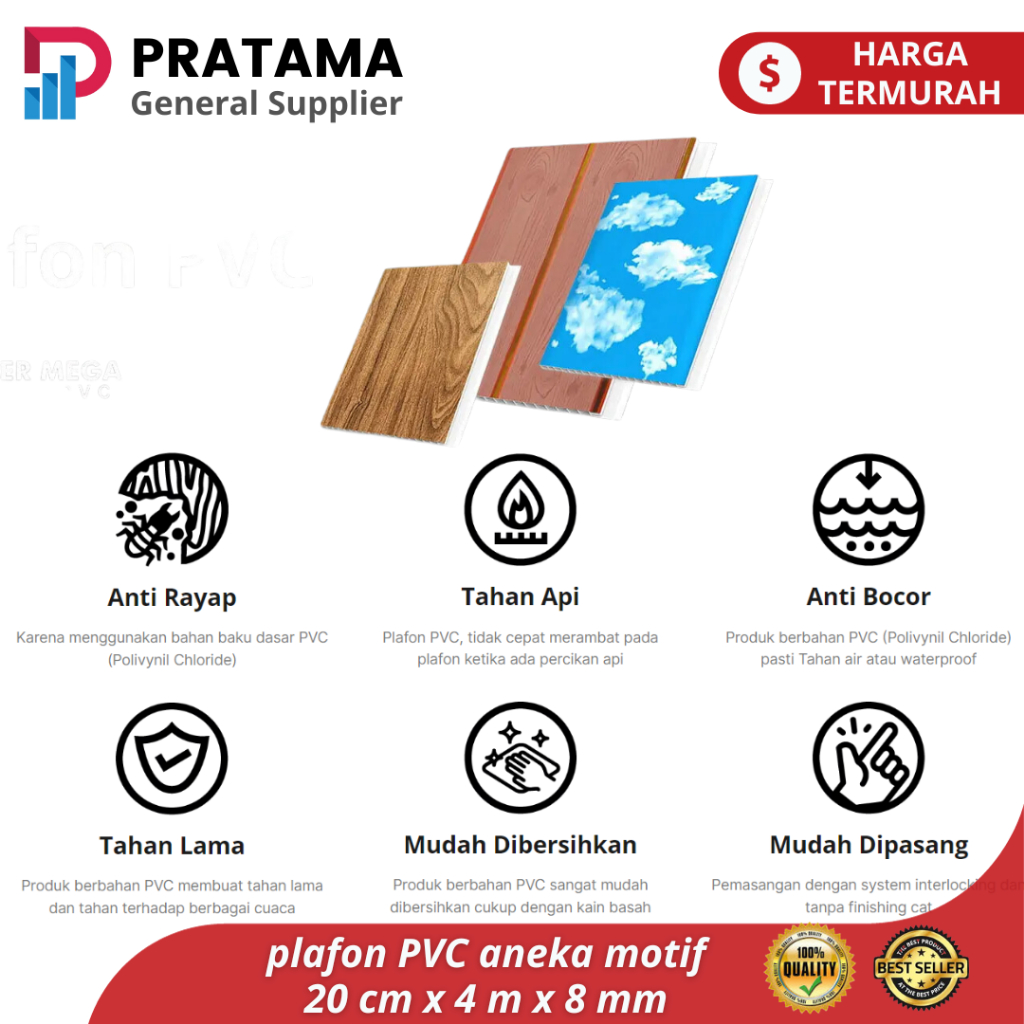 Jual Plafon PVC Premium 4M Lebar 20cm aneka Motif Tebal 8mm / surabaya ...