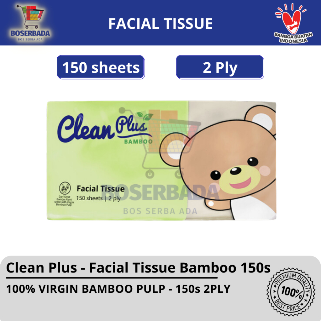 Jual CLEAN PLUS - Facial Bamboo Tissue 150 Sheets I Tisu Bambu Wajah ...