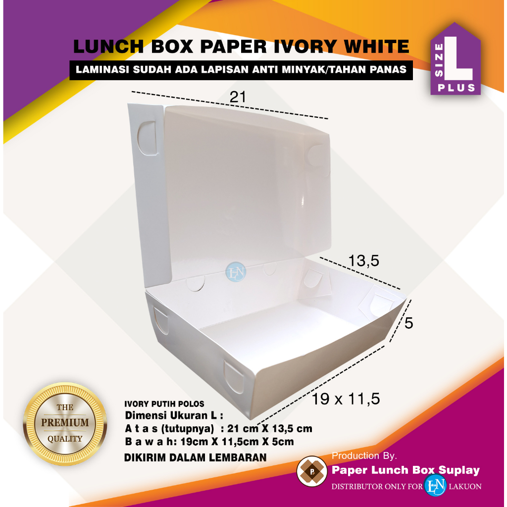 Jual PAPER LUNCH BOX 50 PCS UK.L PLUS LEBIH BESAR DARI L BIASA PUTIH ...