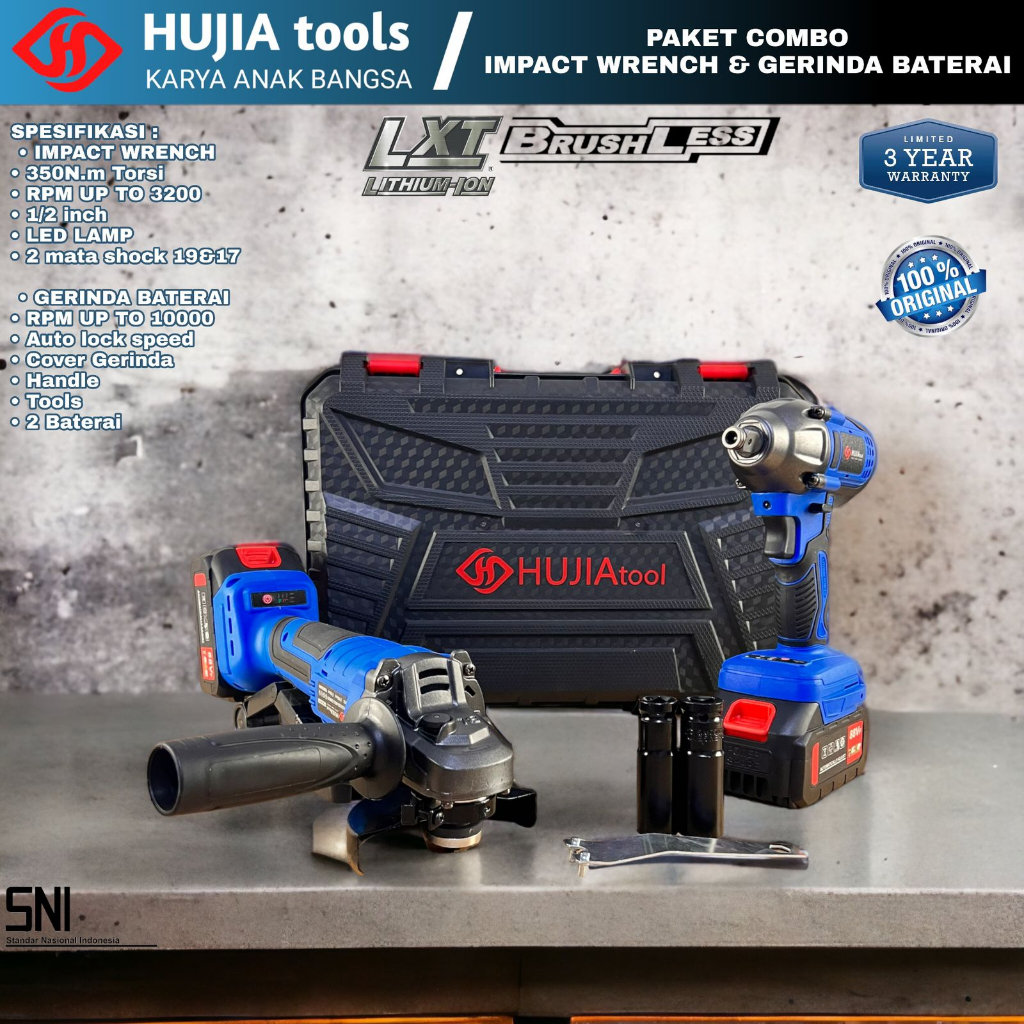 Jual Gerinda + bor cordless impact drill Hujia pro 2021+2521 88vf ...