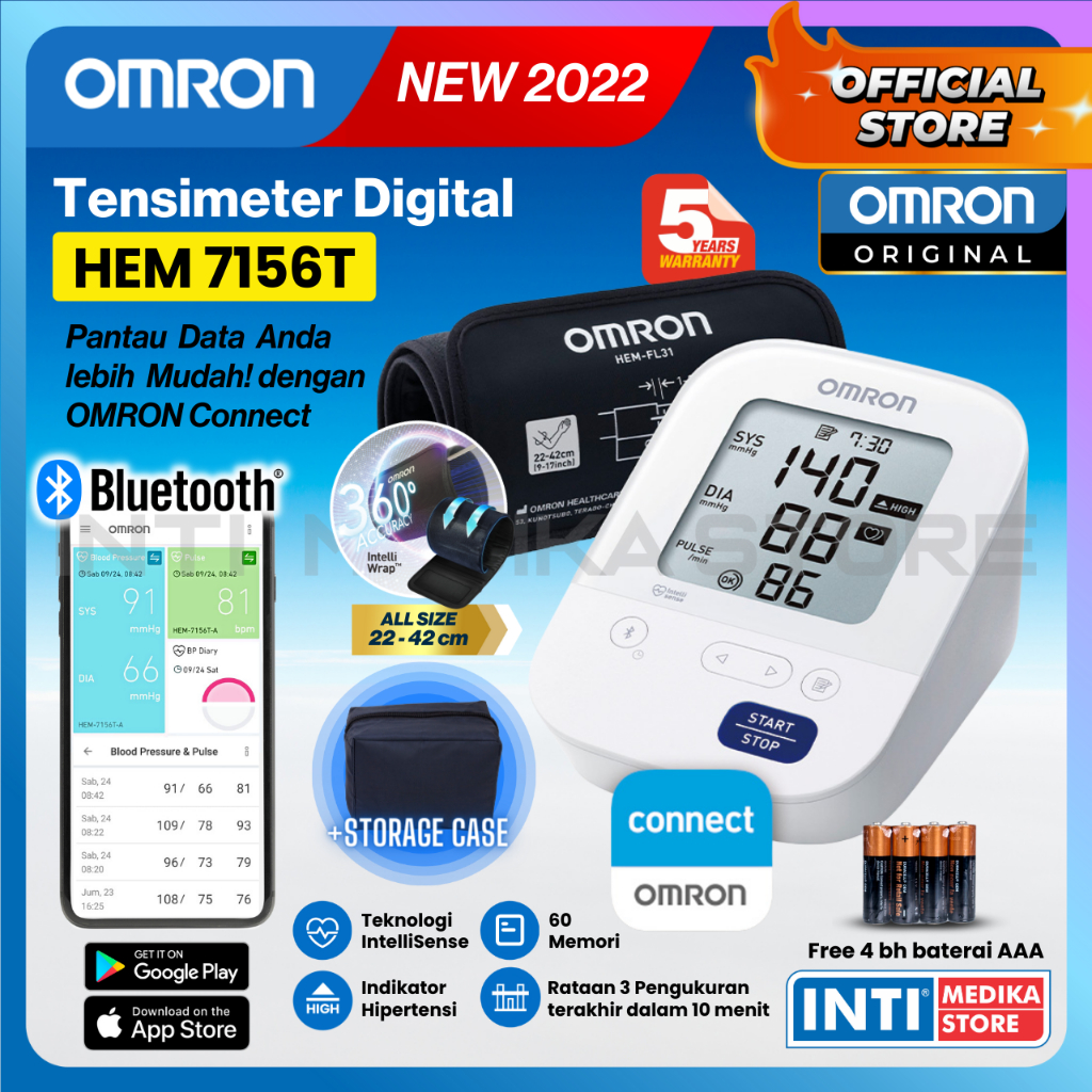Jual OMRON - Tensimeter Digital + Connect Bluetooth HEM 7156T | Tensi Darah | Shopee Indonesia