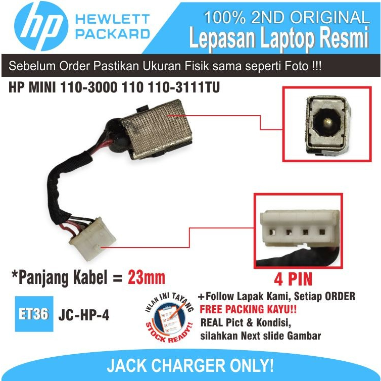 Jual ET36 JC-HP-4 Jack Charger Laptop HP MINI 110-3000 110 110-3111TU ...