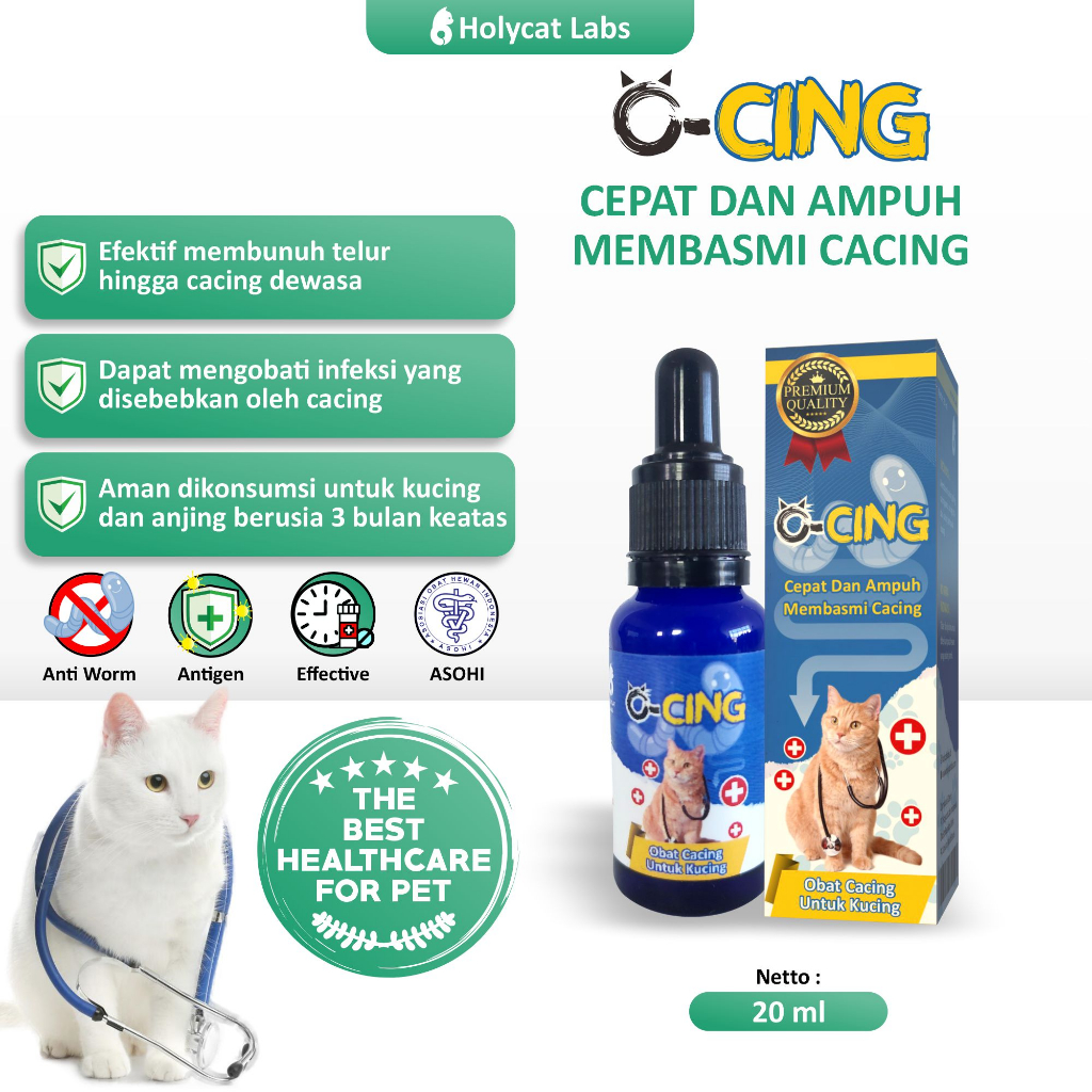 Jual Obat Cacing Kucing Ampuh Membasmi cacing O-Cing 20 ML | Shopee ...