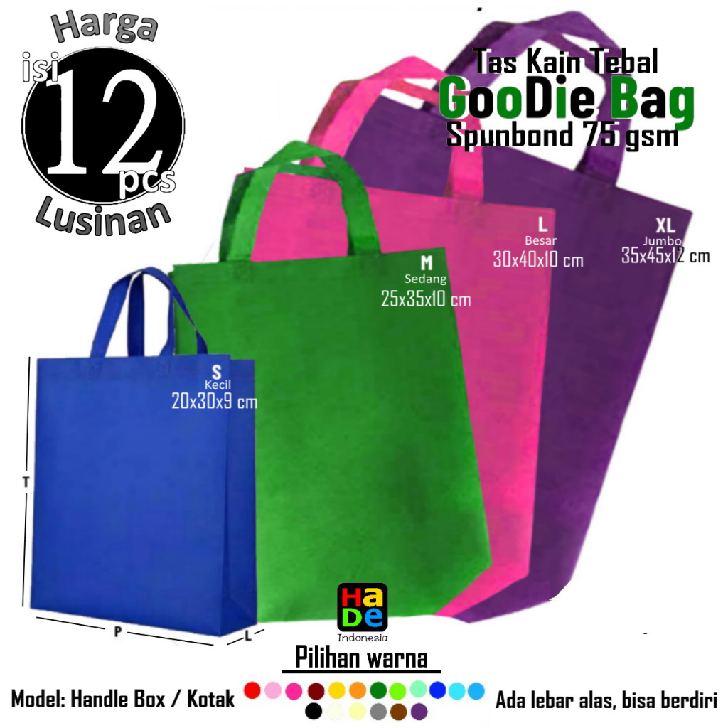 Jual 1 Lusinan isi 12 Tas Kain Spunbond Goodie Bag Model Handle Box / Kotak Tali Ukuran Jumbo ...
