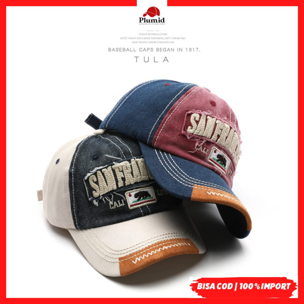 Jual PLUMID - Topi bisbol import premium motif jeans wash topi distro ...
