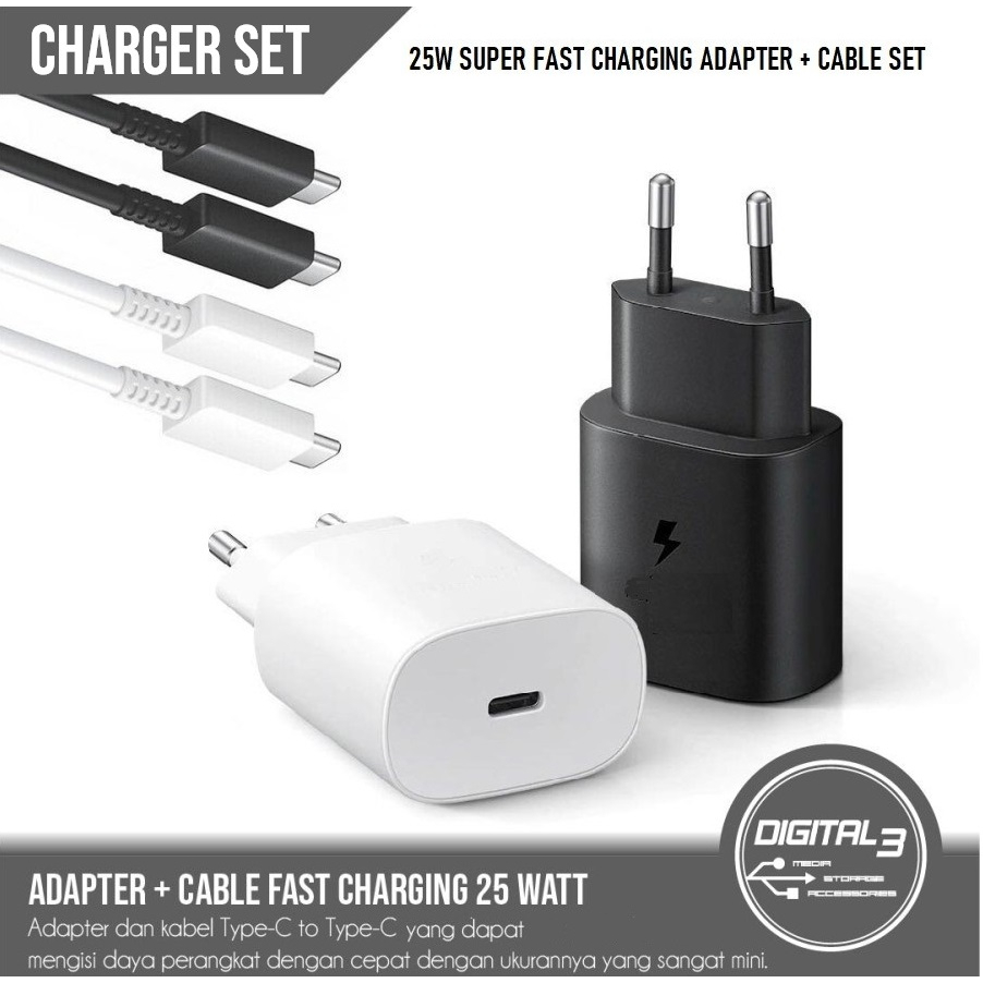 Jual 25W Super Fast Charger GAN Adapter Set + Type C to C Cable No Box ...